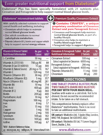 Vitabiotics Diabetone Plus Dual Pack 84 tablets - RangePlus